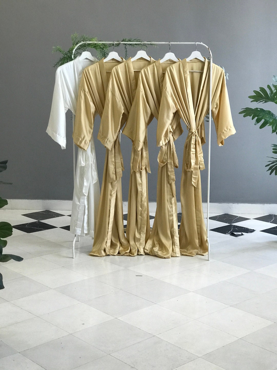 Silky Long Bridesmaid Robes in Gold Champagne Ankle/ Calf Length for ...