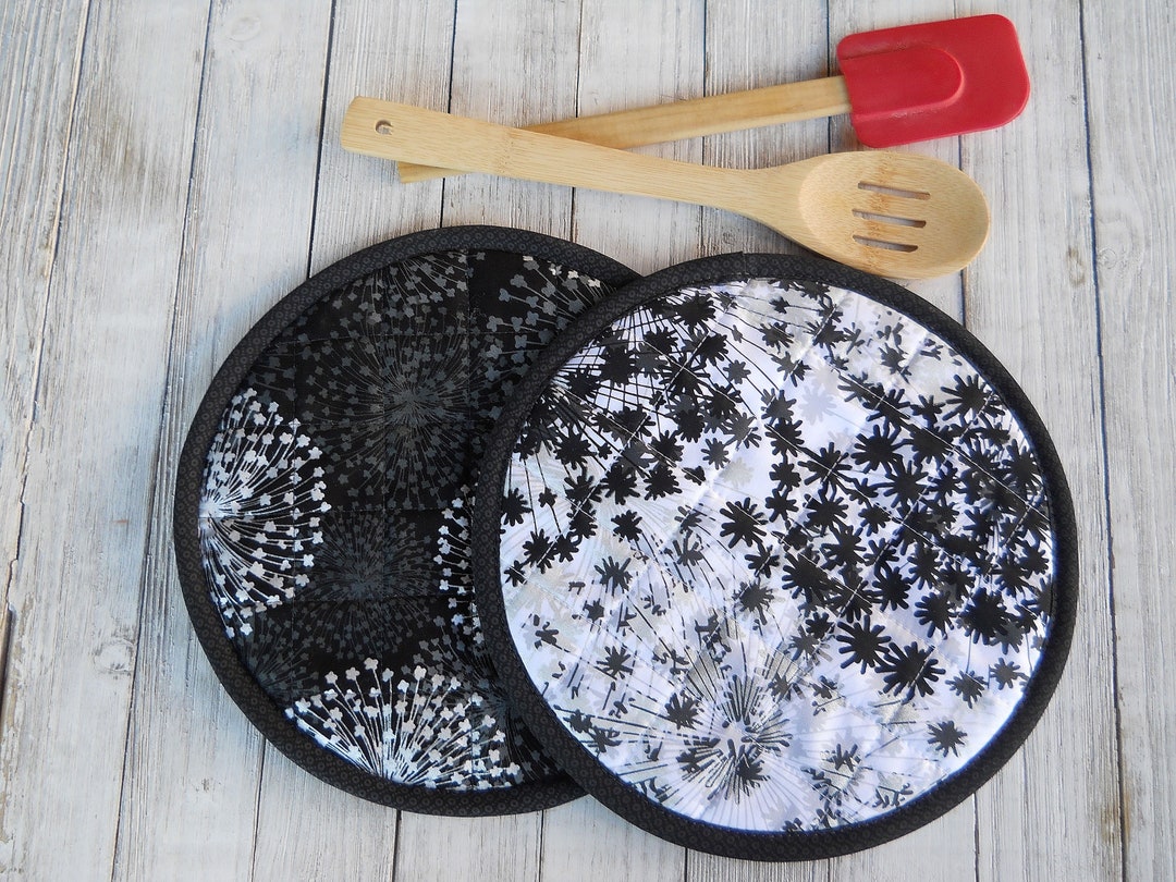 Handmade Quilted Trivets, Black and White Floral, Extra Large ...