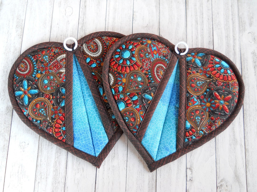 Southwest Navajo Pot Holders, Trivets, Set of 2: Handmade Heart ...
