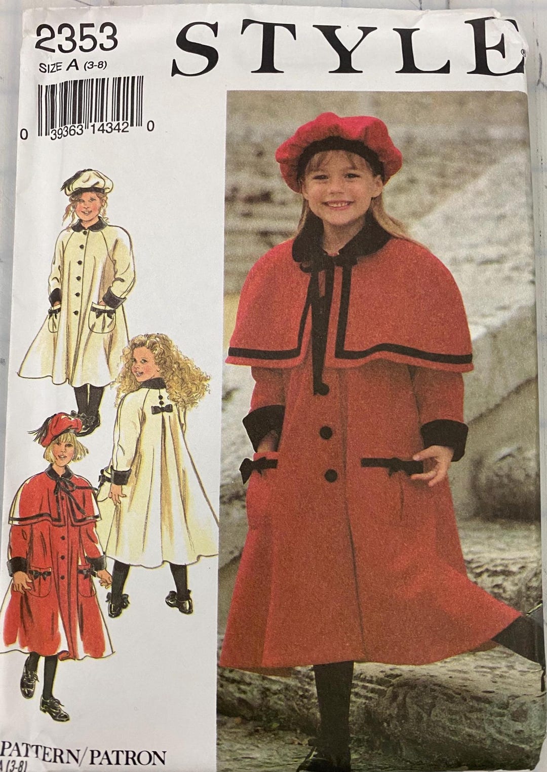 Girl's Vintage Sewing Pattern: Style 2353, 1993, Swing Coat With Cape ...