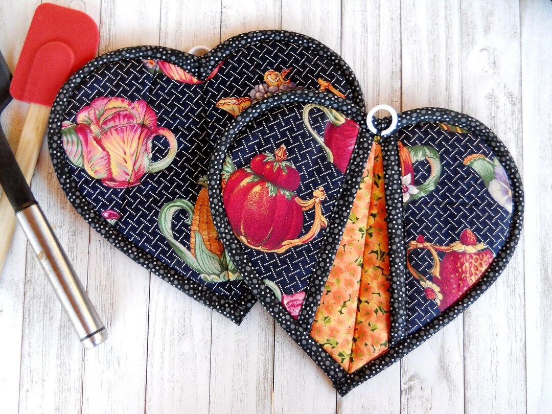 Handmade Shabby Chic Teapot Pot Holders, Quilted Oven Mitts, Set of 2 ...