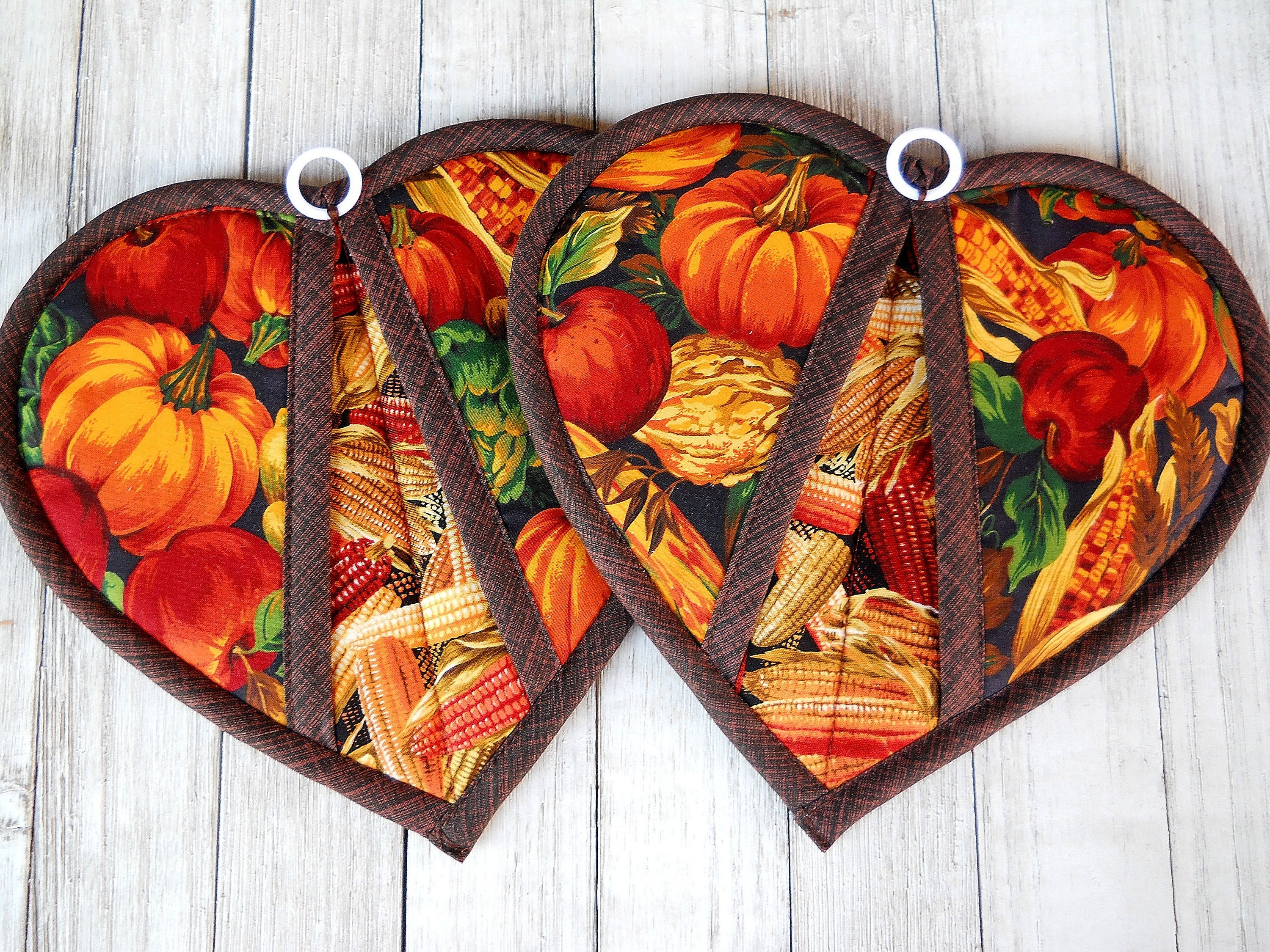 Handmade Potholder Trivets, Set of 2: Autumn Pumpkin, Fall Harvest Oven ...
