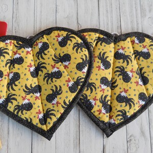 Handmade Potholders Trivets, Set of 2: Crazy Chickens! Folk Art! Heart ...