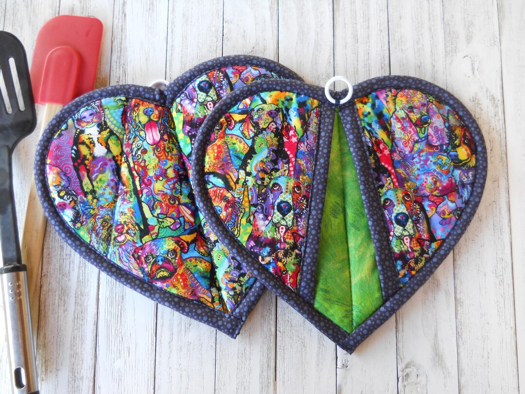 Handmade Pot Holders Trivets, Set of 2: Colorful Art Graffiti Dogs ...