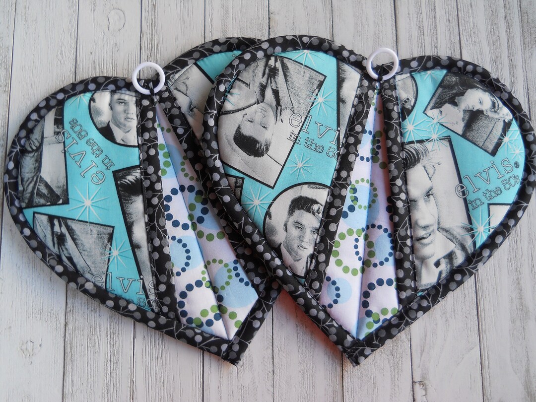 Retro 1950 Elvis Pot Holders Trivets, Set of 2: Quilted Heart ...