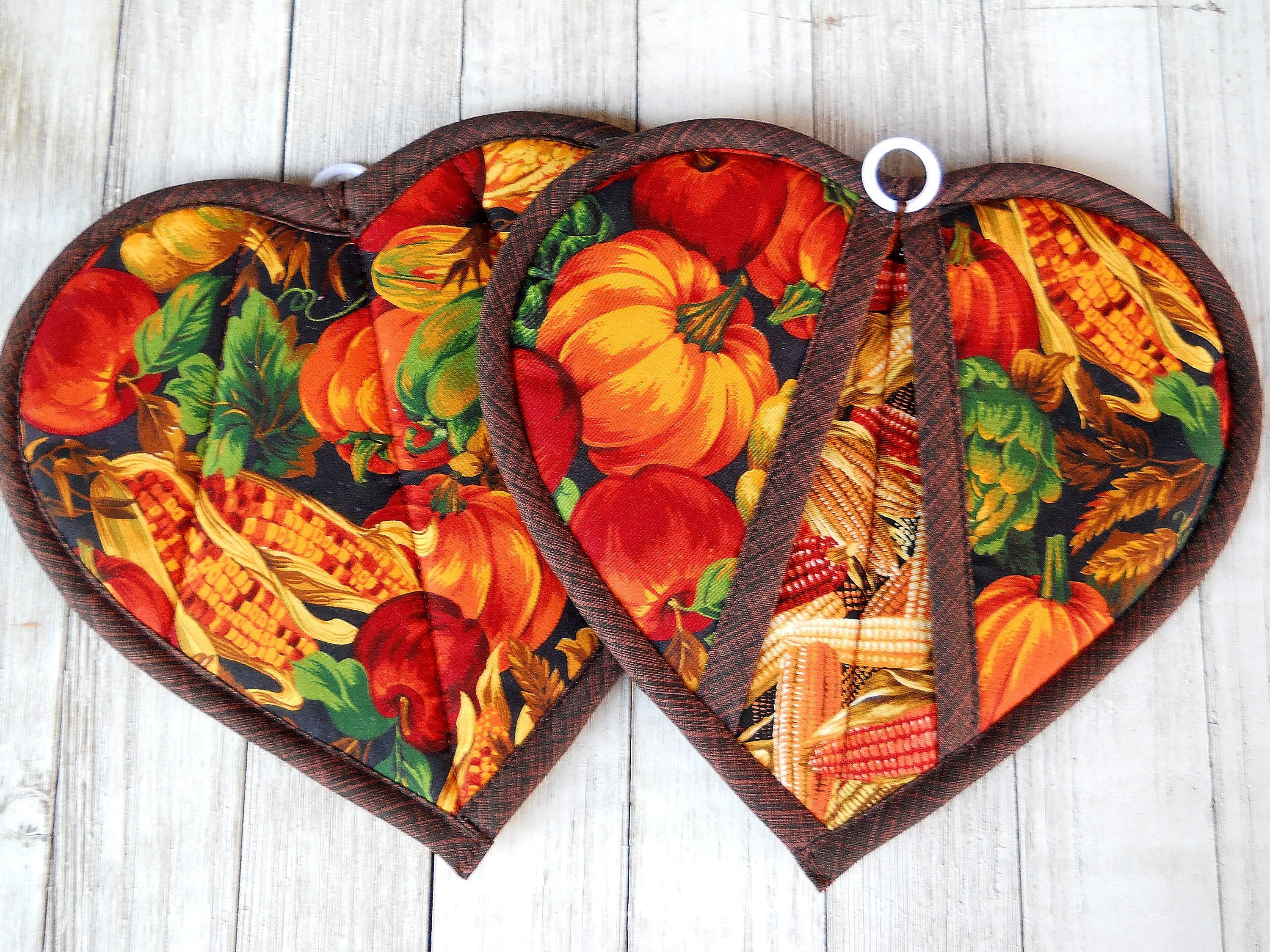 Handmade Potholder Trivets, Set of 2: Autumn Pumpkin, Fall Harvest Oven ...
