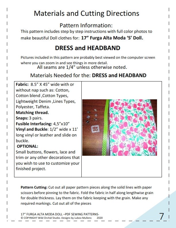 Furga Dress PDF Sewing Patterns for 17" Furga Alta Moda "s" Dolls- Doll ...