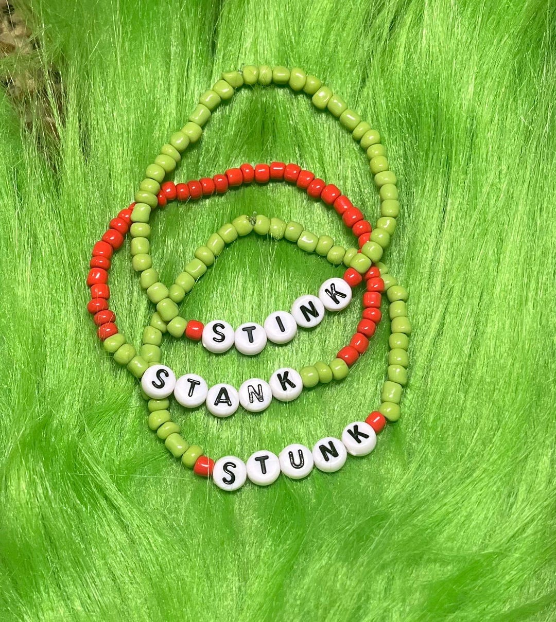 Grinch Inspired Beaded Bracelet Set of 3 - Etsy