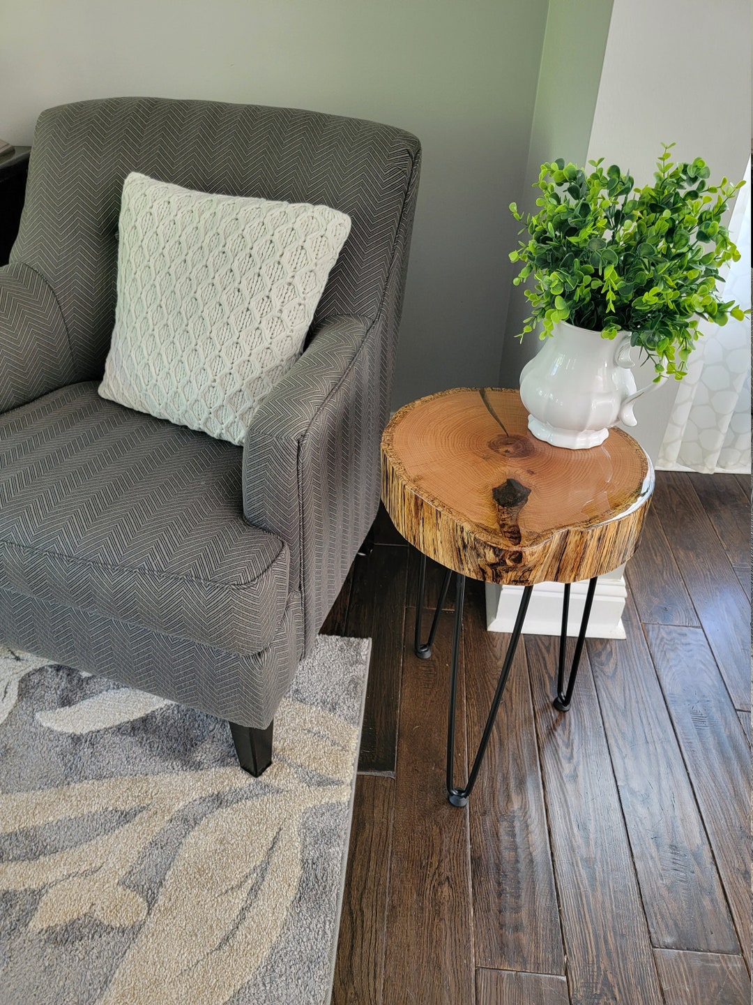 Wood Slice End Table, Wood End Table, Hairpin Legs, Wood Log Table ...