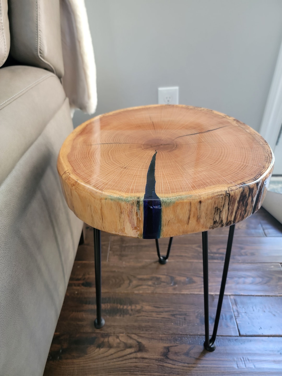 Wood Slice End Table, Live Edge Wood End Table, Hairpin Legs, Wood Log ...