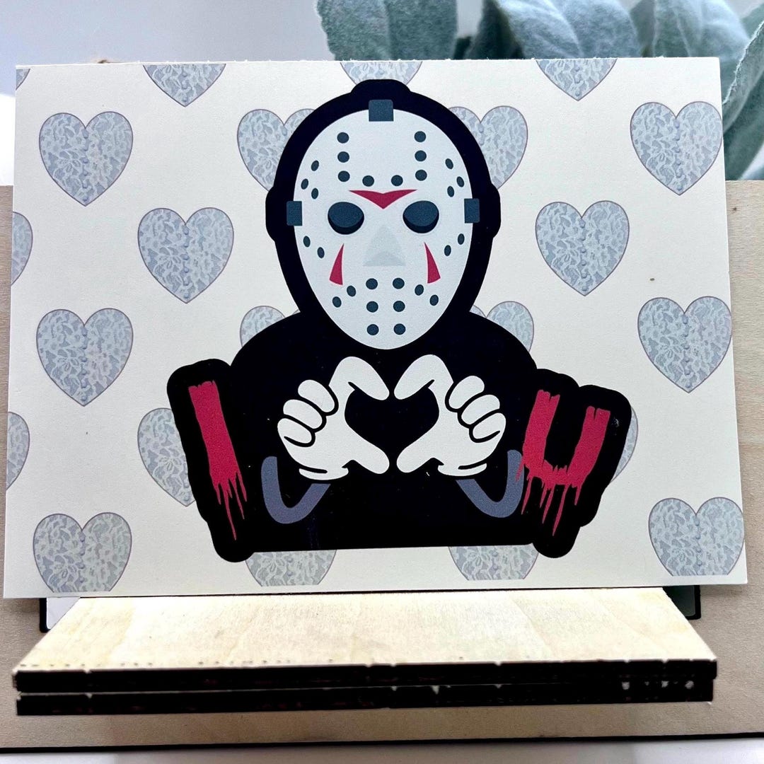 Horror Valentine Postcard Jason Vorhees Friday 13TH Heart Hands I Heart ...