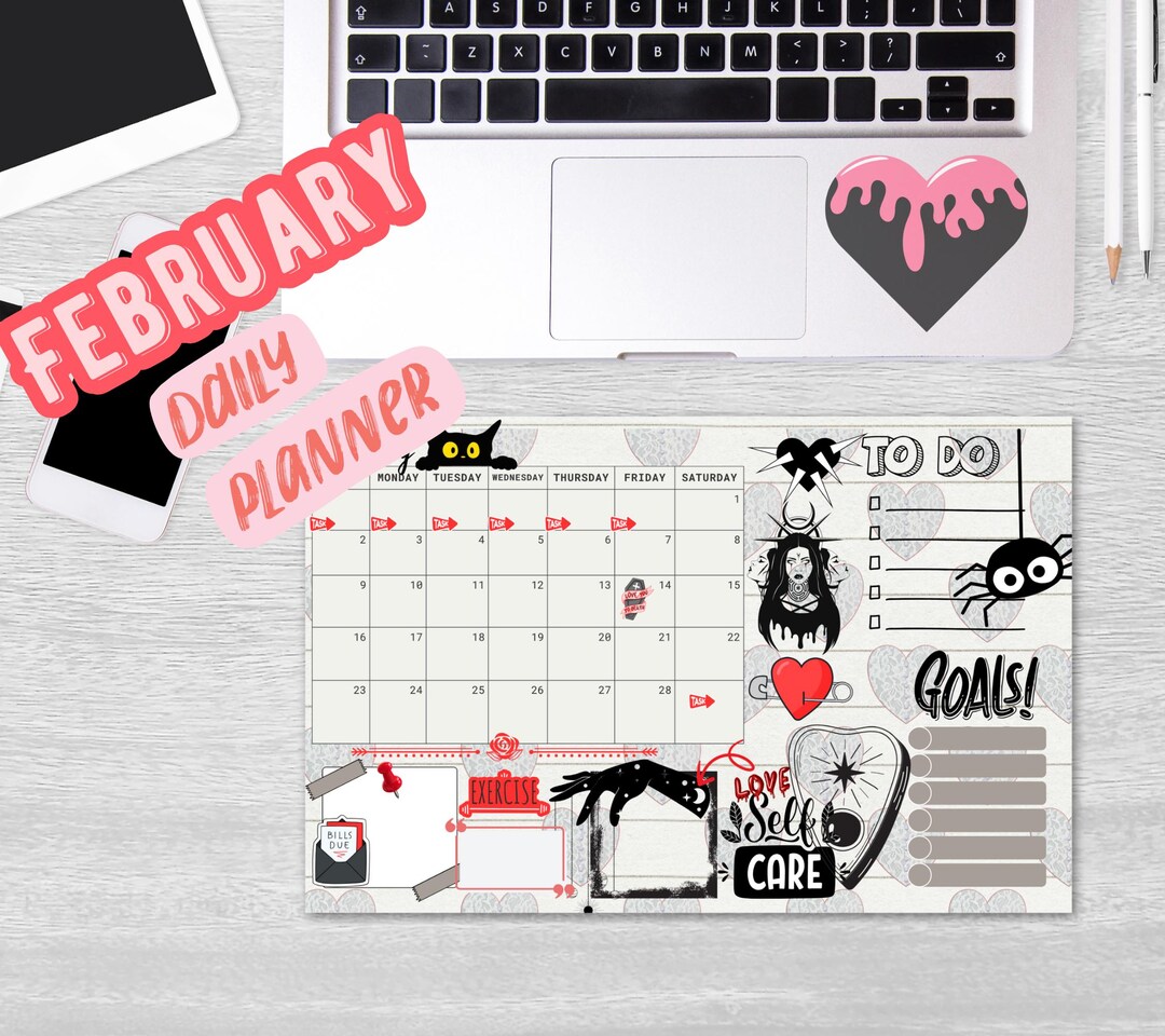 Digital Printable February Wall Planner Goth Witchy Theme Inspiring ...