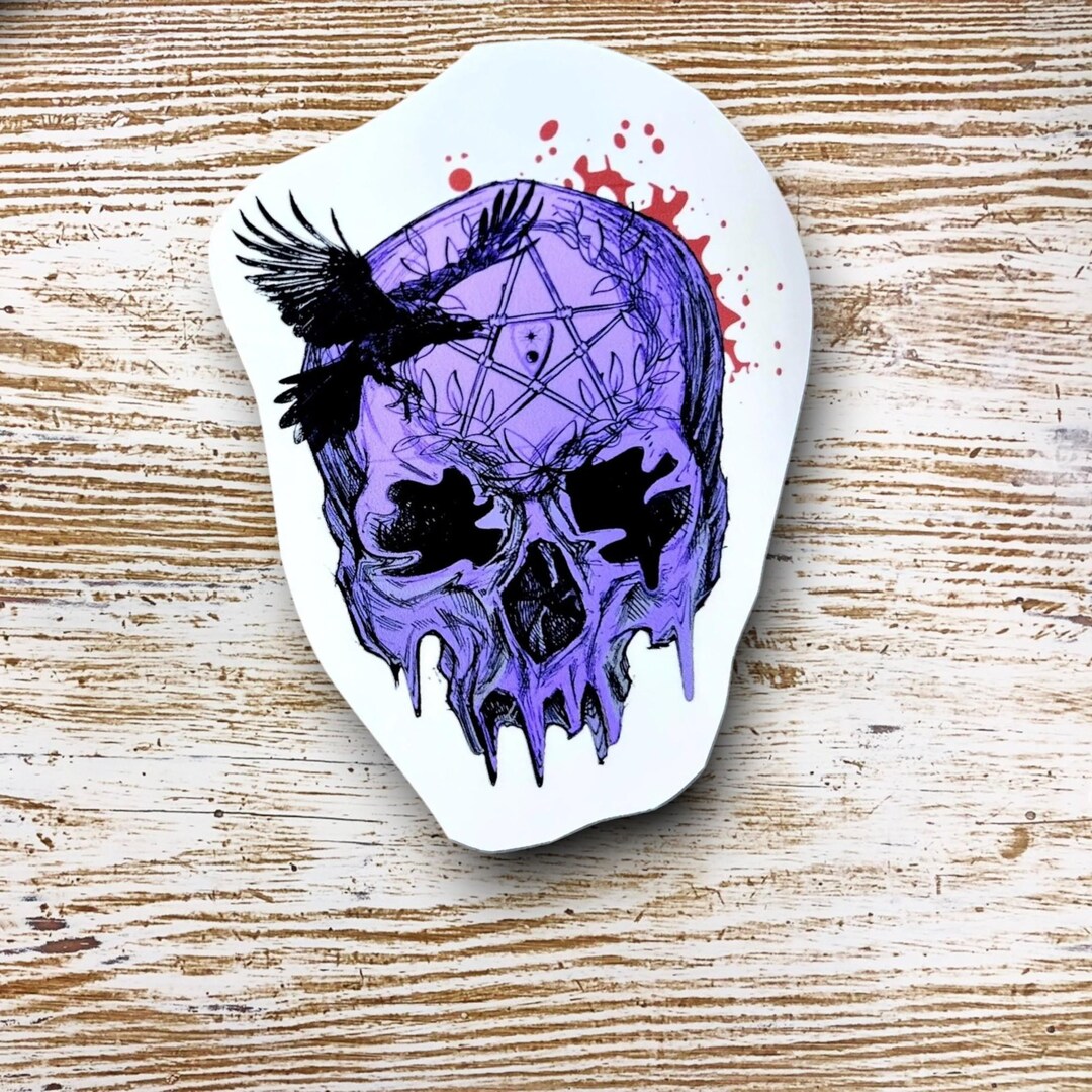 Purple Gothic Skull 3" Sticker / Pentagram Crow Witchcore or Dark ...