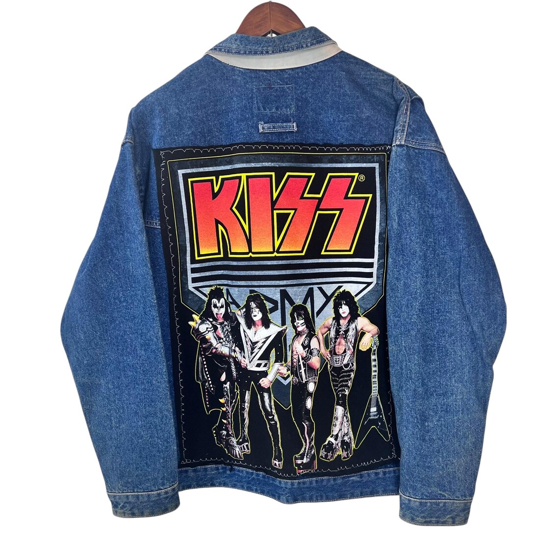 Reworked Vintage Jean Jacket Retro KISS Band Concert T-shirt Back Patch ...