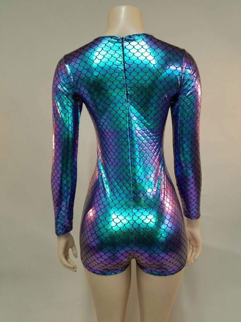 Mermaid Short Bodysuit With Rhinestone Laced Front / Invisible Zipper ...