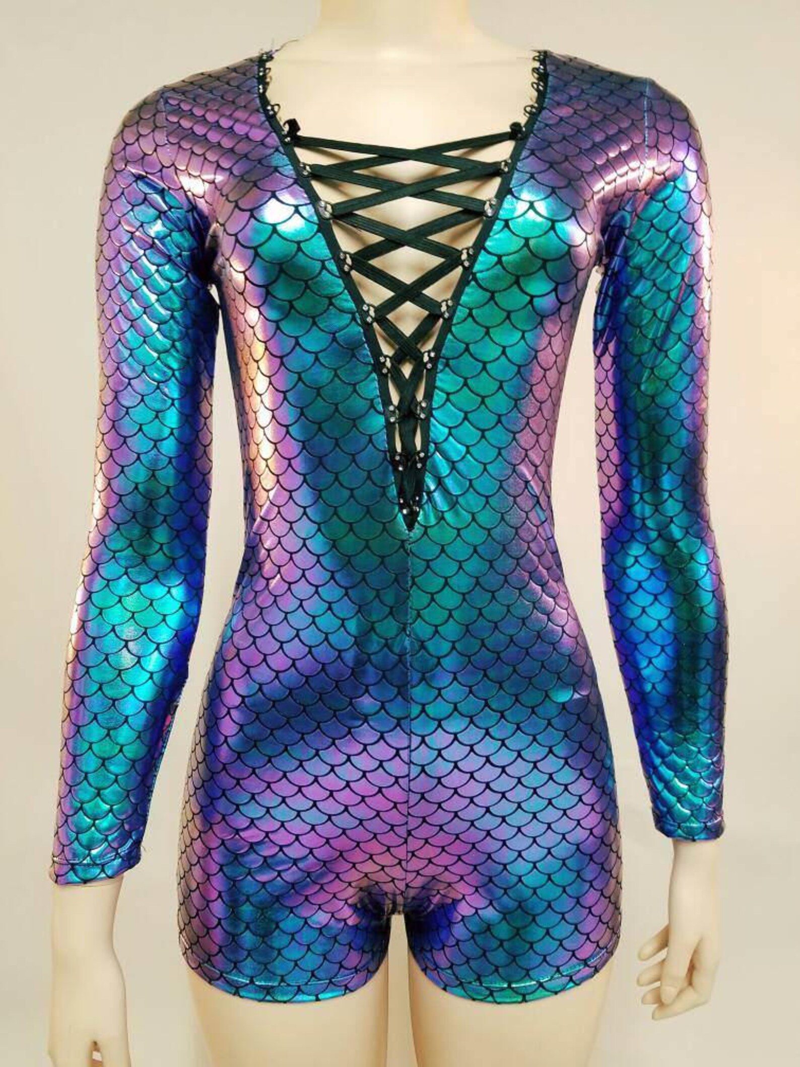 Mermaid Short Bodysuit With Rhinestone Laced Front / Invisible - Etsy