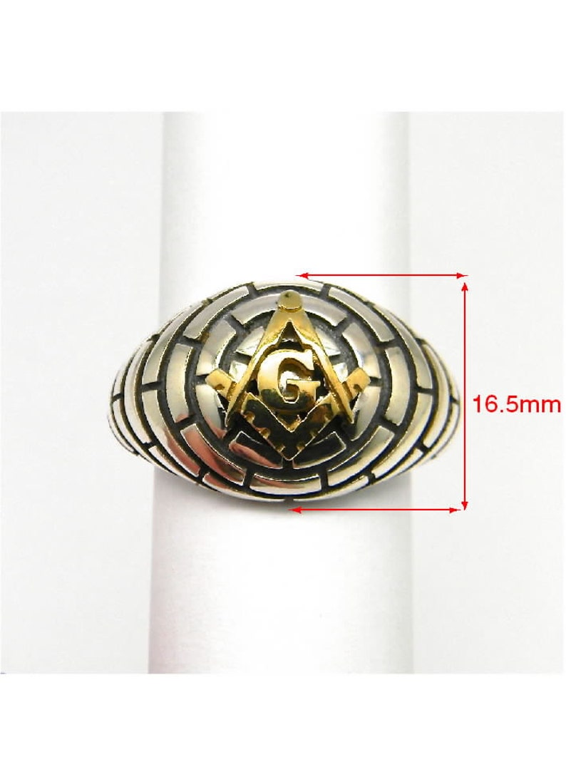 Mens Sterling Silver 925 18K Gold Freemason Brick Wall Signet Ring ...