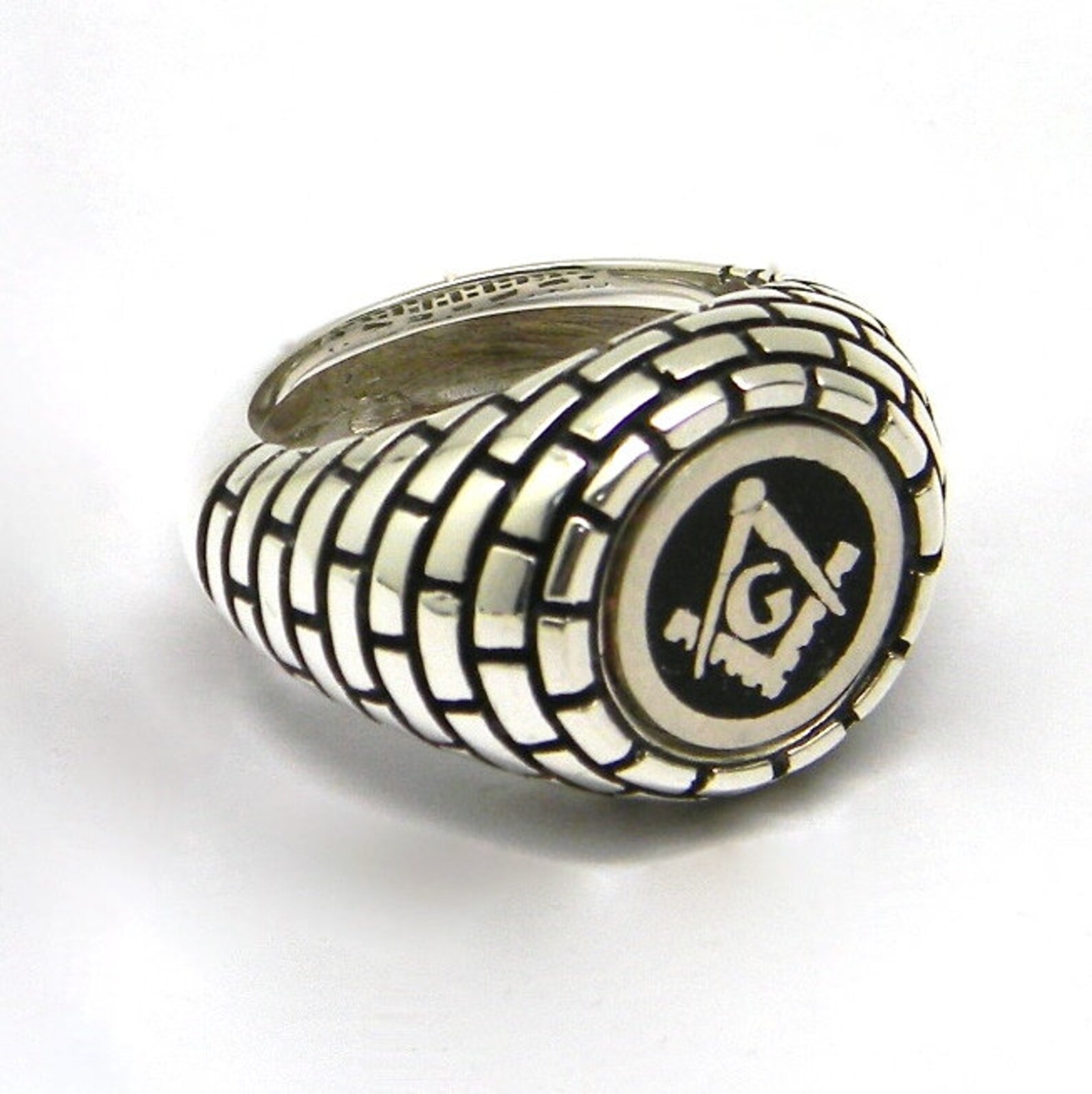 Mens Sterling Silver Freemason Pyramid Wall Signet Ring,illuminati Ring ...