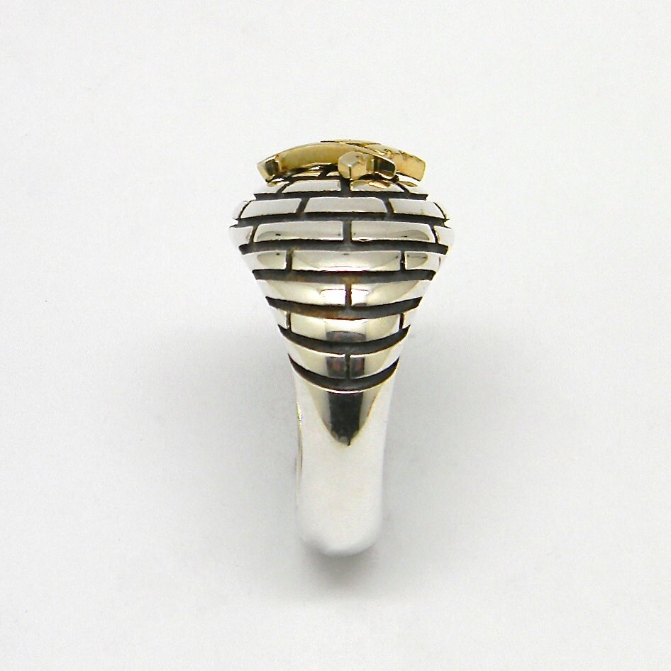 Mens Sterling Silver 925 18K Gold Freemason Brick Wall Signet Ring ...