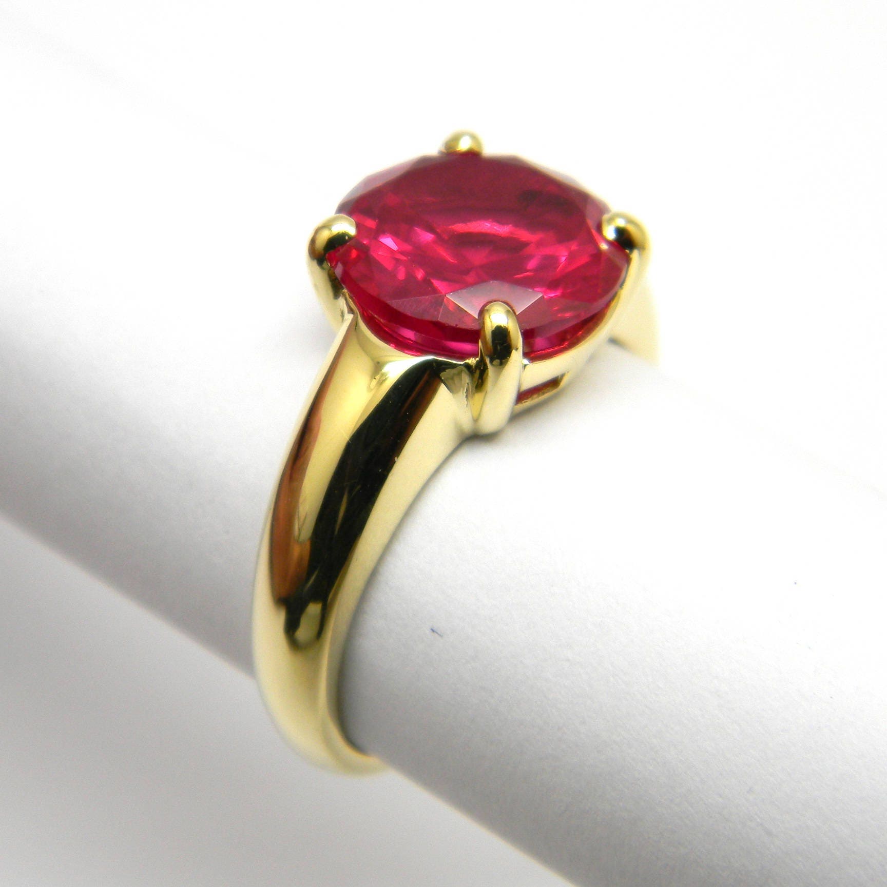 18K Yellow Gold 10mm Reconstructed Ruby Solitaire Ring,solid 750 Gold ...