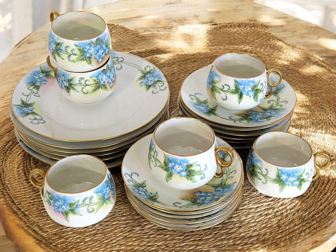 Antique Hand Painted Forget-me-not China Luncheon for 6 - Etsy