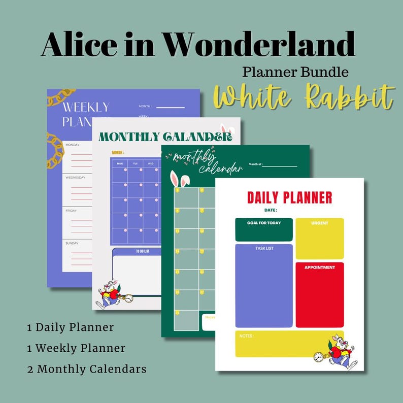 White Rabbit - Animated Alice in Wonderland Planner Bundle | Digital ...