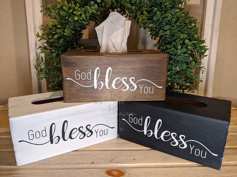 God Bless You Tissue Box Cover: Rustic Wood Bathroom Decor - Etsy