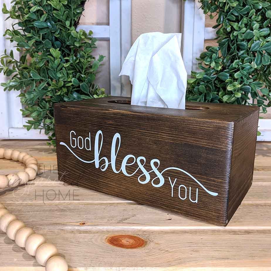 God Bless You Tissue Box Cover: Rustic Wood Bathroom Decor - Etsy