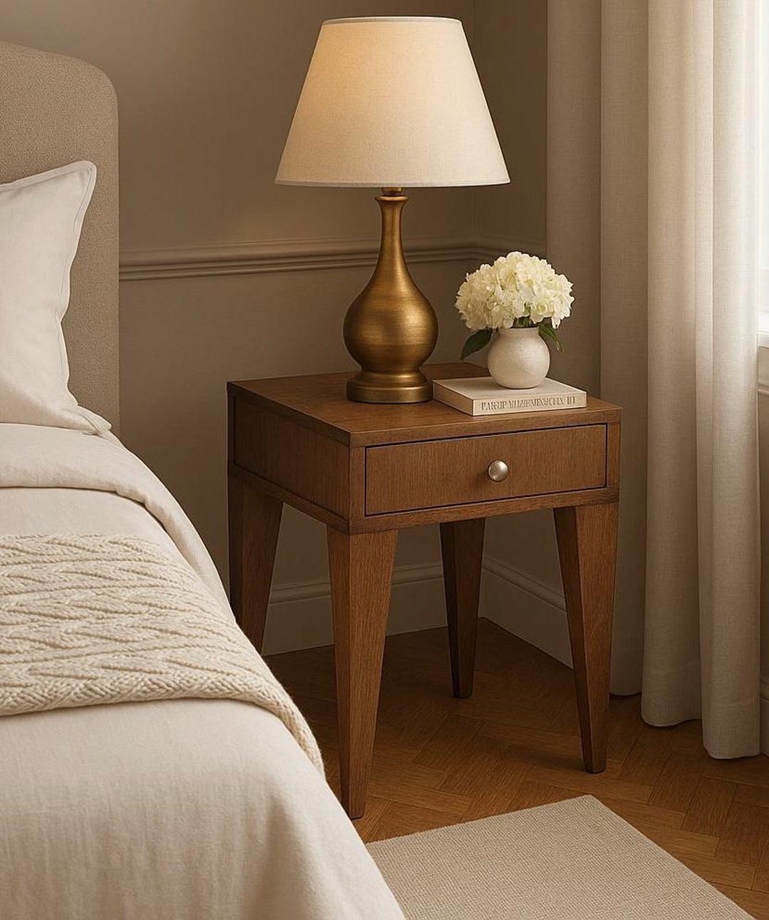 Angle Leg Nightstand With Drawer and Round Metal Knob Made From ...