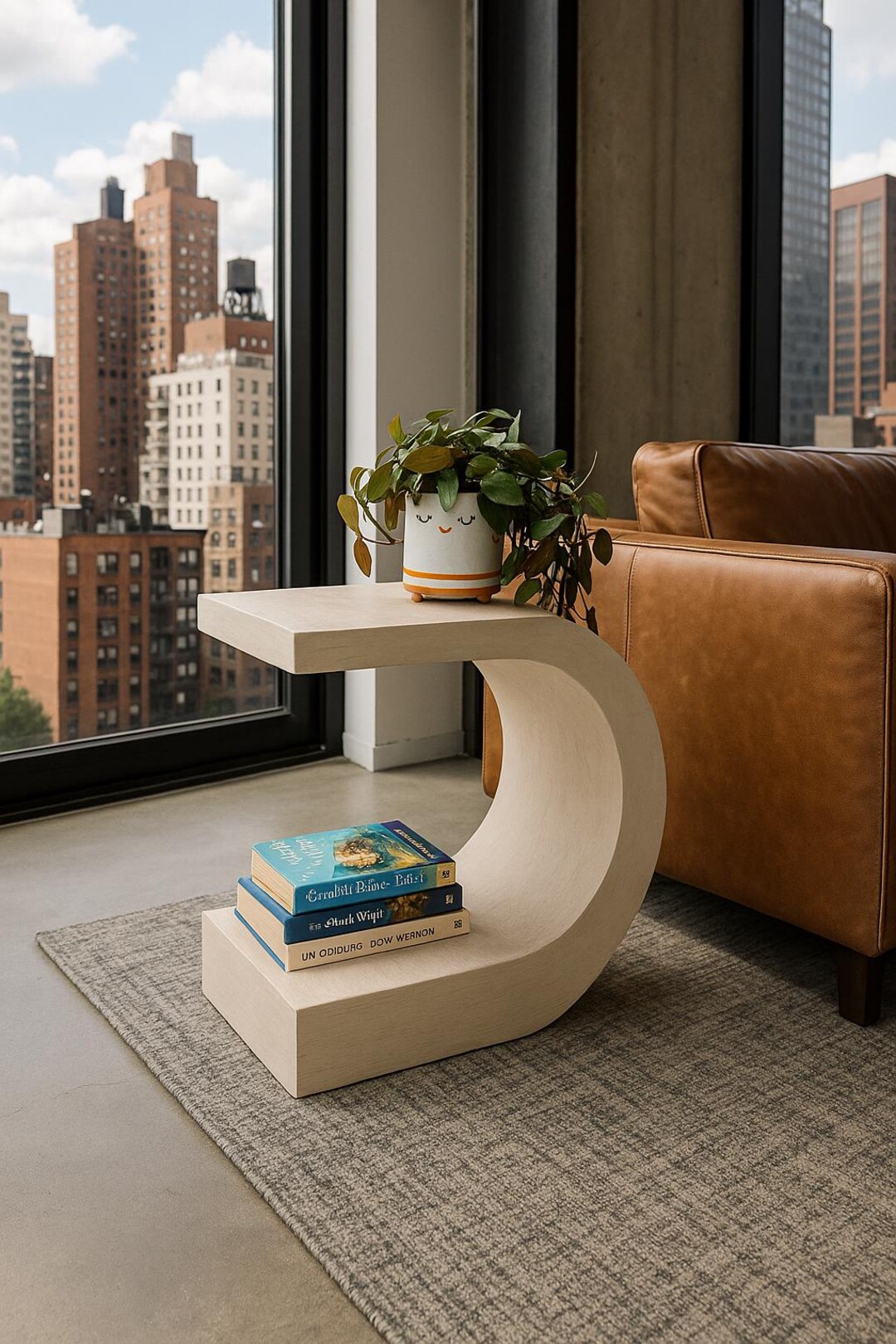 Curved Whitewash Side Table: Crescent End Table, Modern Nightstand - Etsy