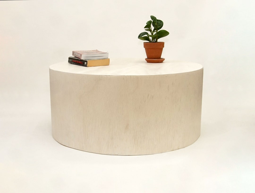 Whitewash Round Coffee Table: Modern Drum Table, Extra Seating - Etsy