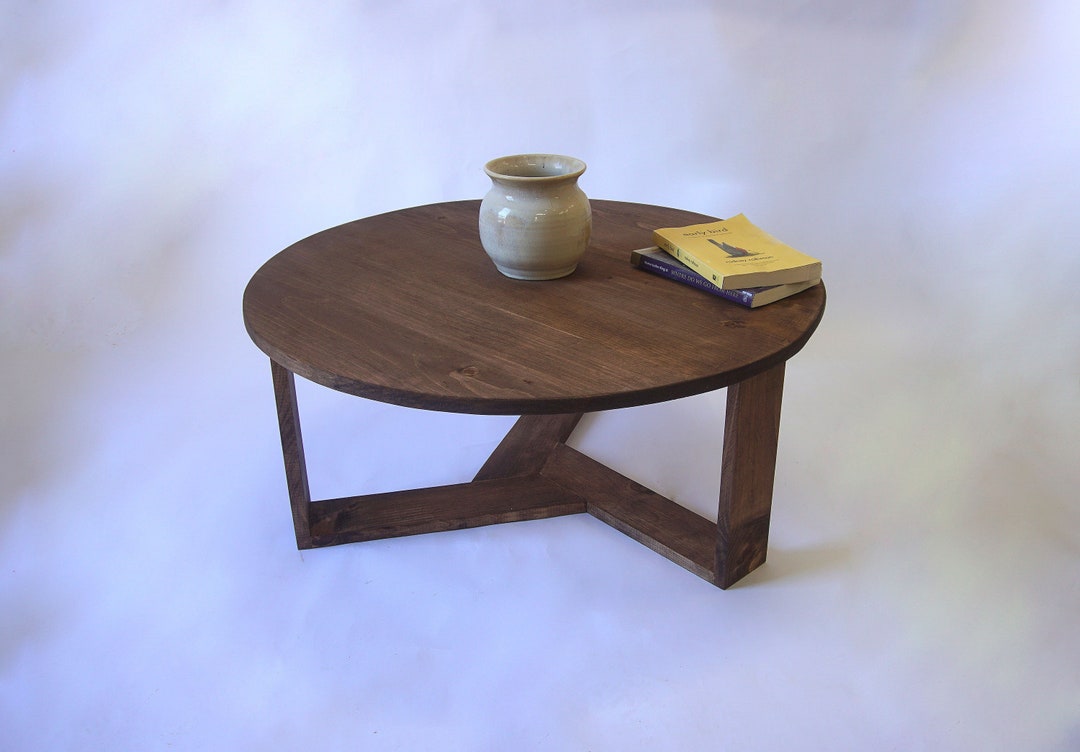 Low Round Top Circular Coffee Table With Acute Triangle Legs Walnut - Etsy