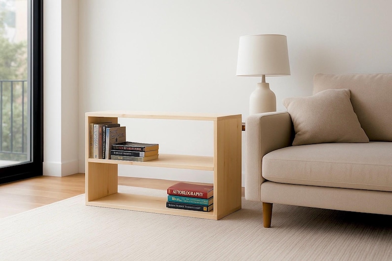 Reclaimed Pine Wood Bookcase: Low Minimalist 2-shelf Bookshelf - Etsy