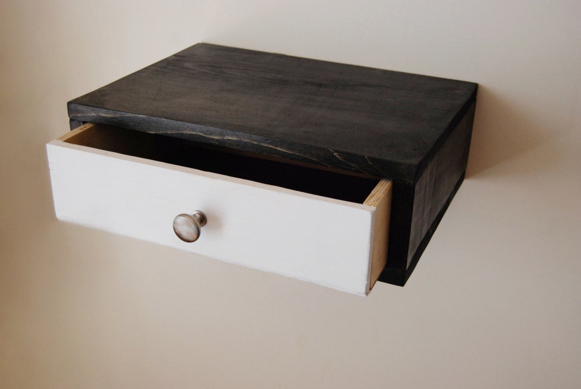 Floating Bedside table with Drawer Black | Etsy