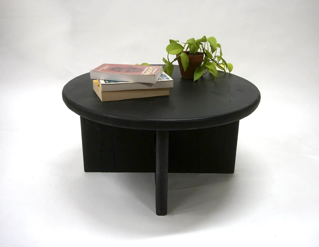 Round Coffee Table Black Circular Table Low Modern Cross Base Black - Etsy
