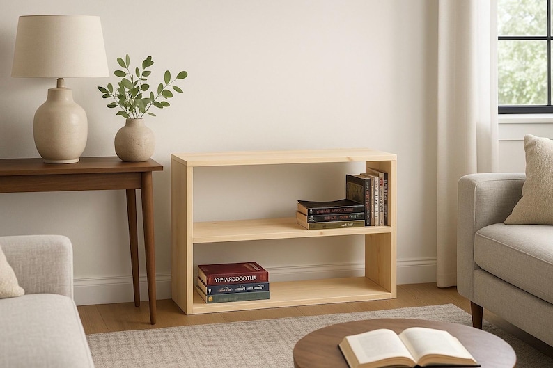 Reclaimed Pine Wood Bookcase: Low Minimalist 2-shelf Bookshelf - Etsy