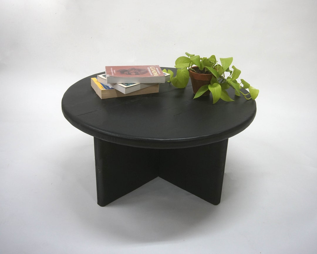 Round Coffee Table Black Circular Table Low Modern Cross Base Black - Etsy