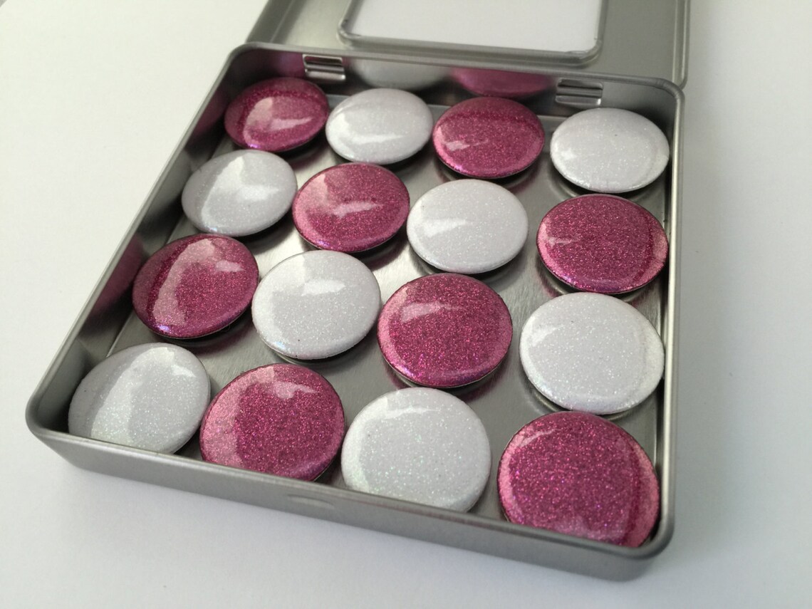 Pink and White Glitter Magnet Set - Etsy