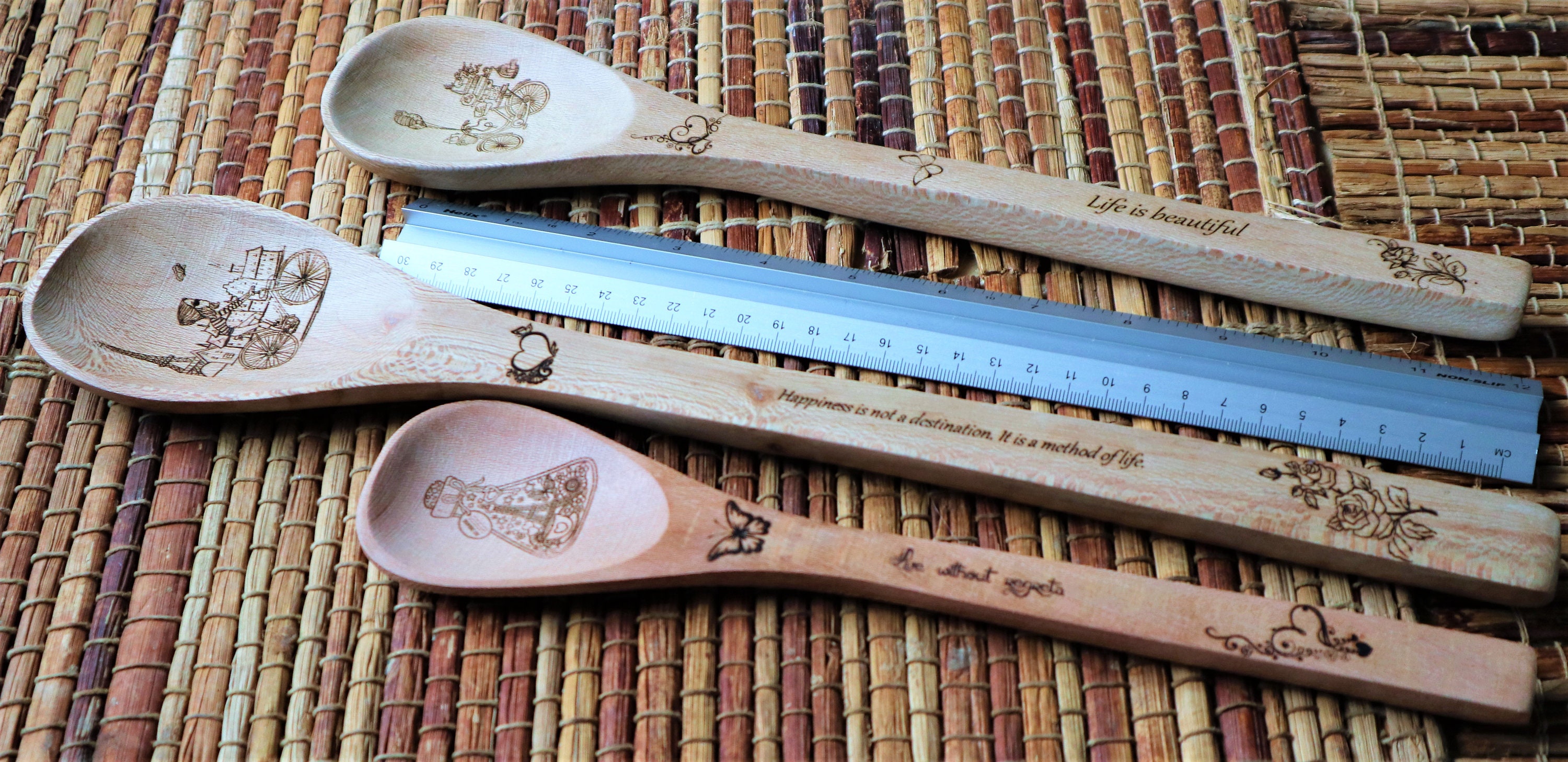 Laser Engraved Wooden Spoons, Handmade, Kitchen Decor, Pyrography ...