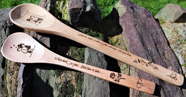 Laser Engraved Wooden Spoons, Handmade, Kitchen Decor, Pyrography ...