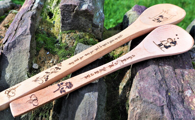 Laser Engraved Wooden Spoons, Handmade, Kitchen Decor, Pyrography ...