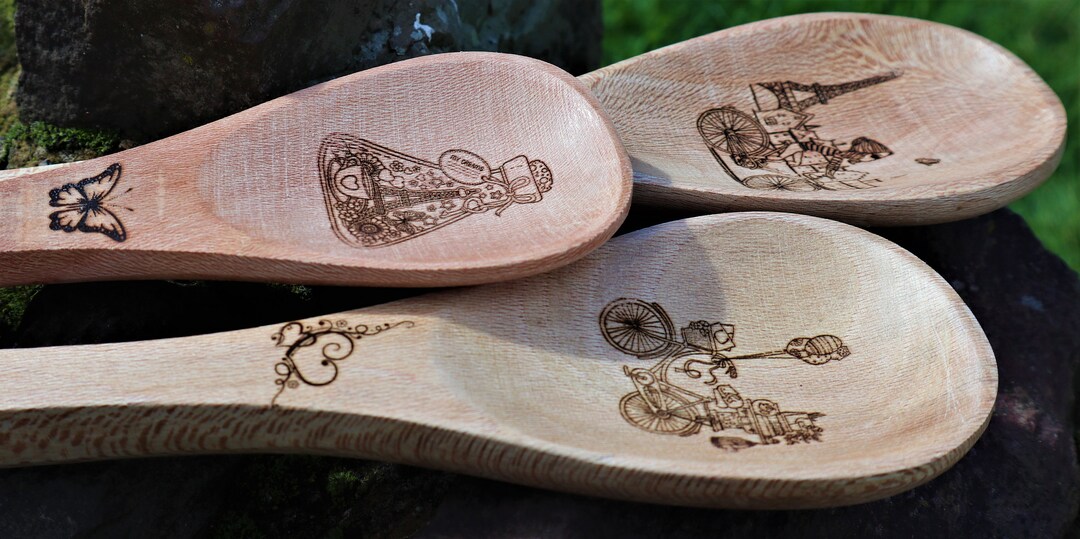 Laser Engraved Wooden Spoons, Handmade, Kitchen Decor, Pyrography ...
