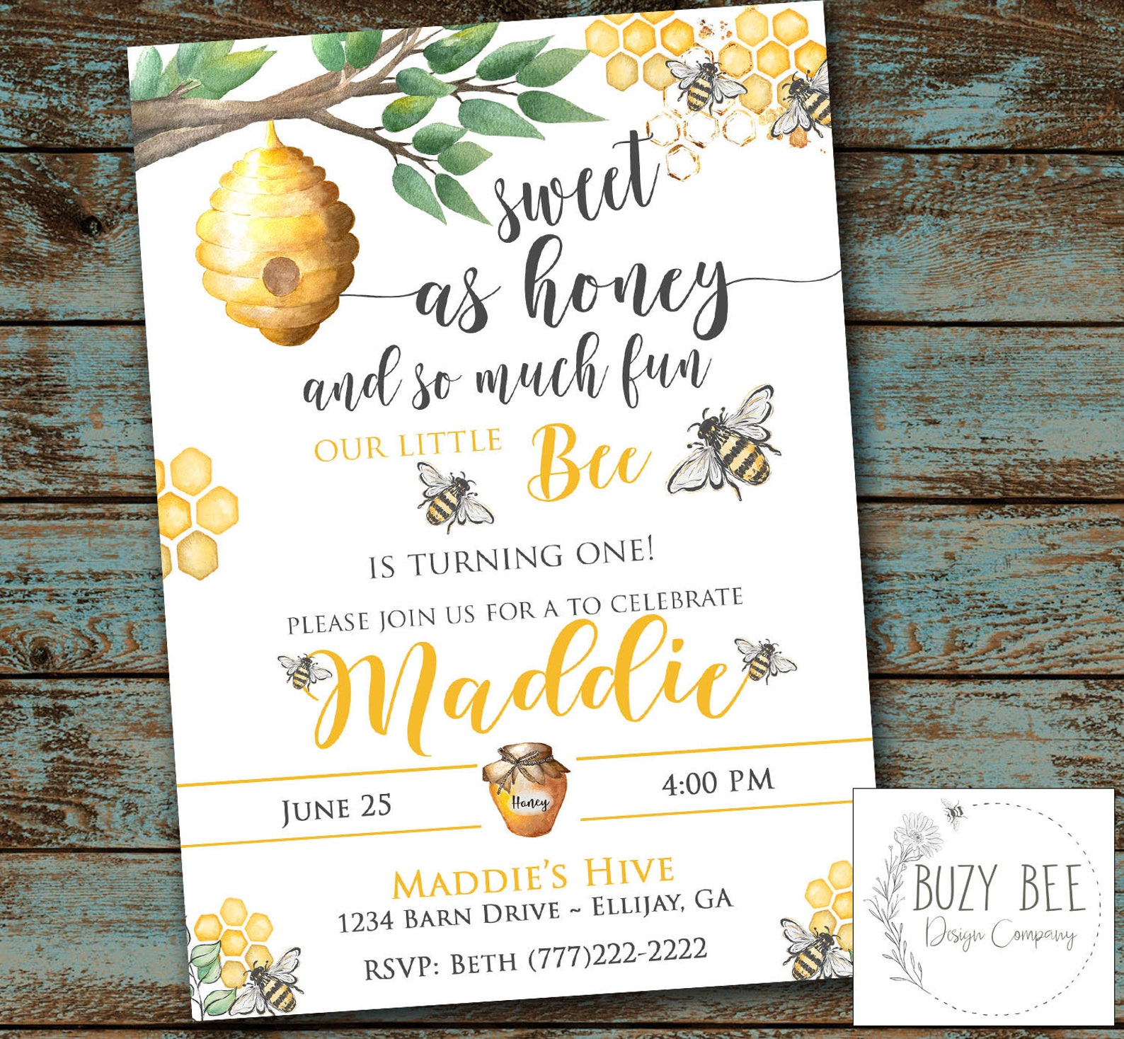 Bee Birthday Invitation Honey Bee Invitation First Birthday | Etsy
