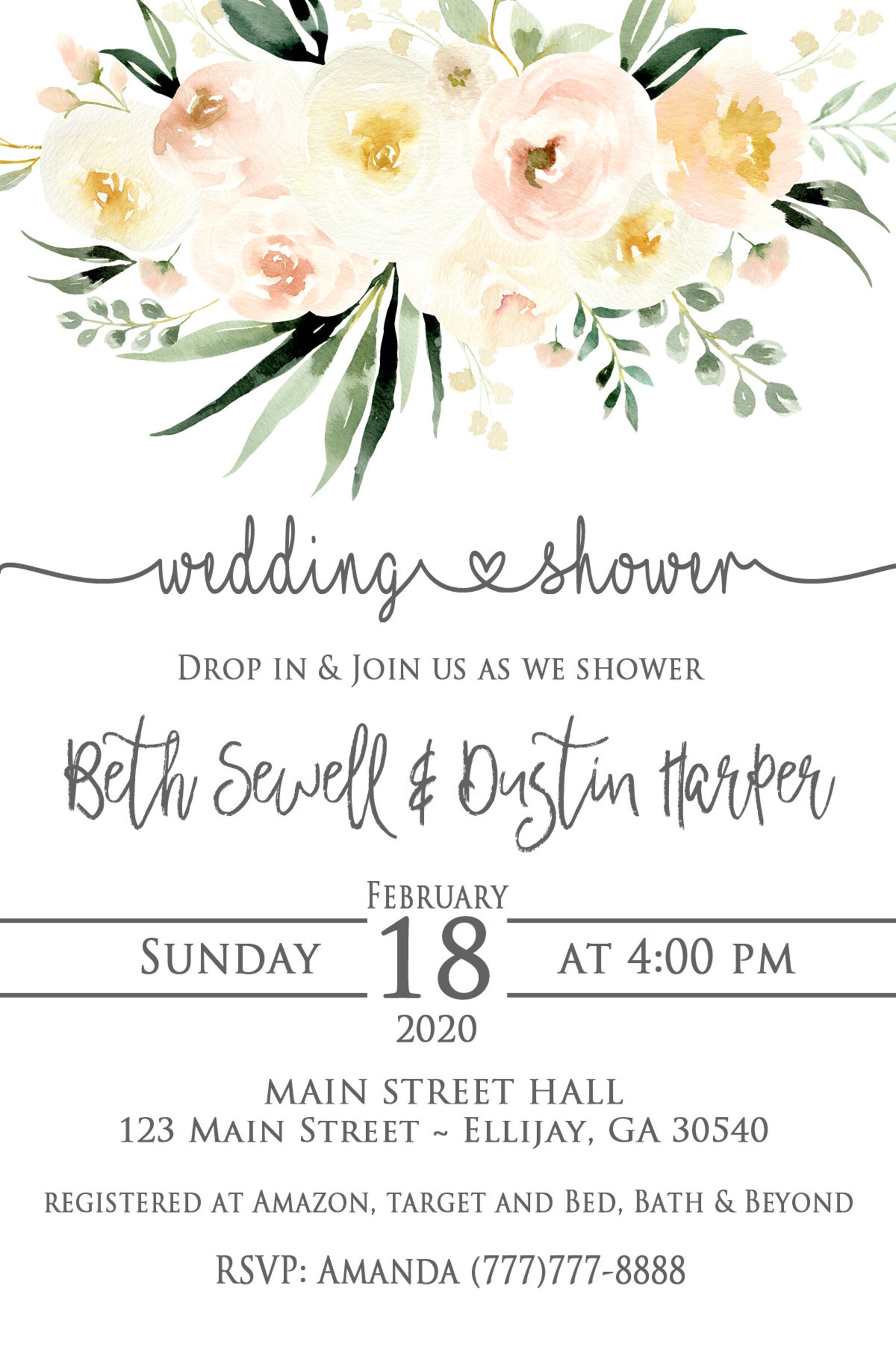 Floral Wedding Shower Invitation Drop in Shower Invitation - Etsy