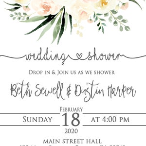 Floral Wedding Shower Invitation, Drop in Shower Invitation, Couples ...