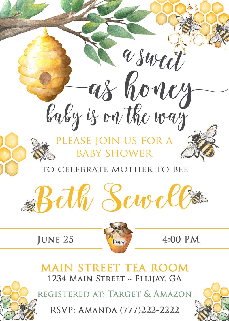 Honey Bee Baby Shower Bee Invitation Sweet Honey Baby Shower - Etsy