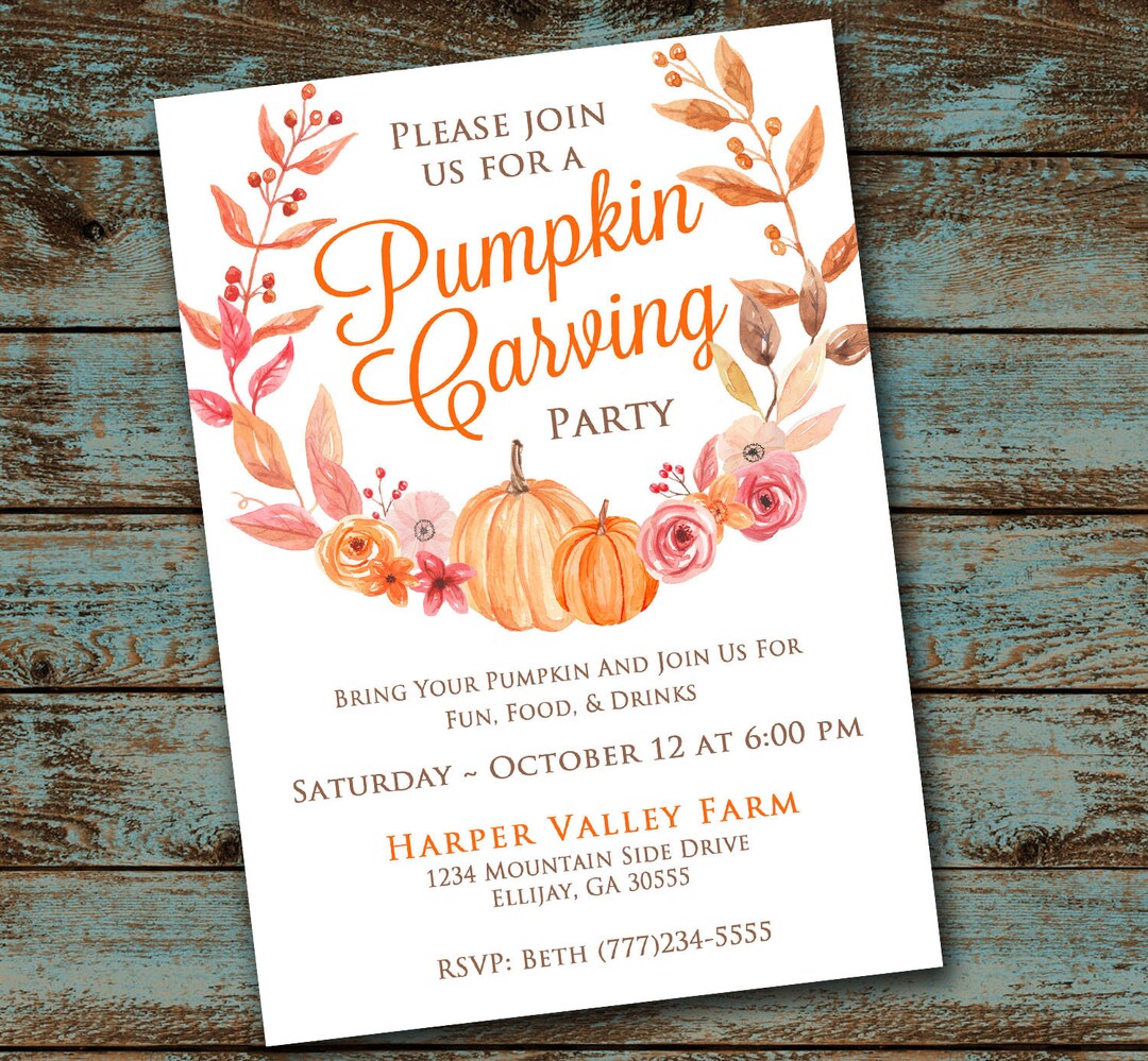 Pumpkin Carving Party Invitation, Printable Pumpkin Invitation, Pumpkin ...