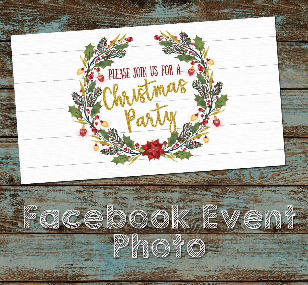 Christmas Party Facebook Event Photo, Christmas Shiplap Red and Gold ...
