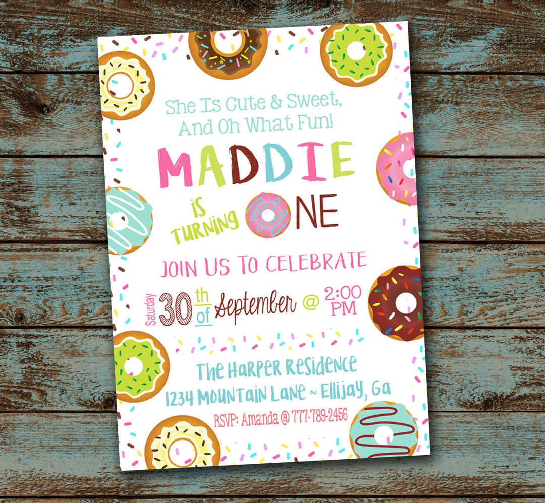 Donut First Birthday Party Invitation, Donut Invitation, Donut Birthday ...