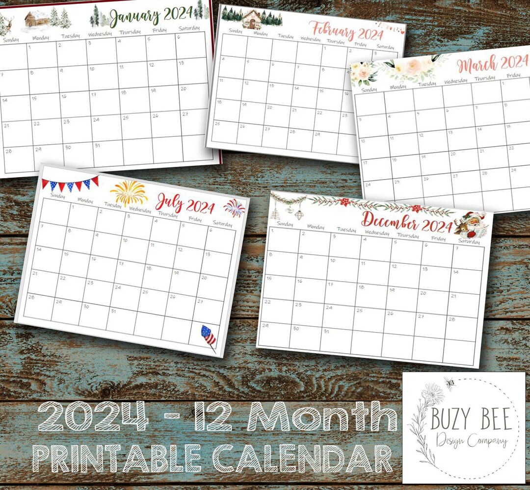 2024 12 Month Printable Calendar - Family Calendar - Letter Size ...